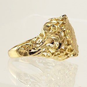 Solid 18K Gold Ancient Greek Coin Replica in Scroll Carved Ring - .25 ...