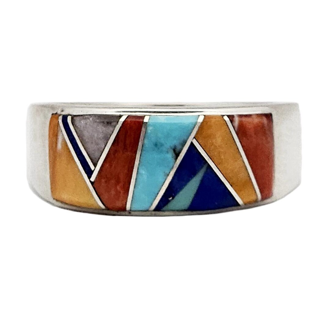 Colorful Southwestern Mens Ring in Sterling Silver With Stone Inlay ...