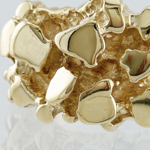 Solid 10K Gold Nugget Texture Ring - Vintage Unisex B… - Gem