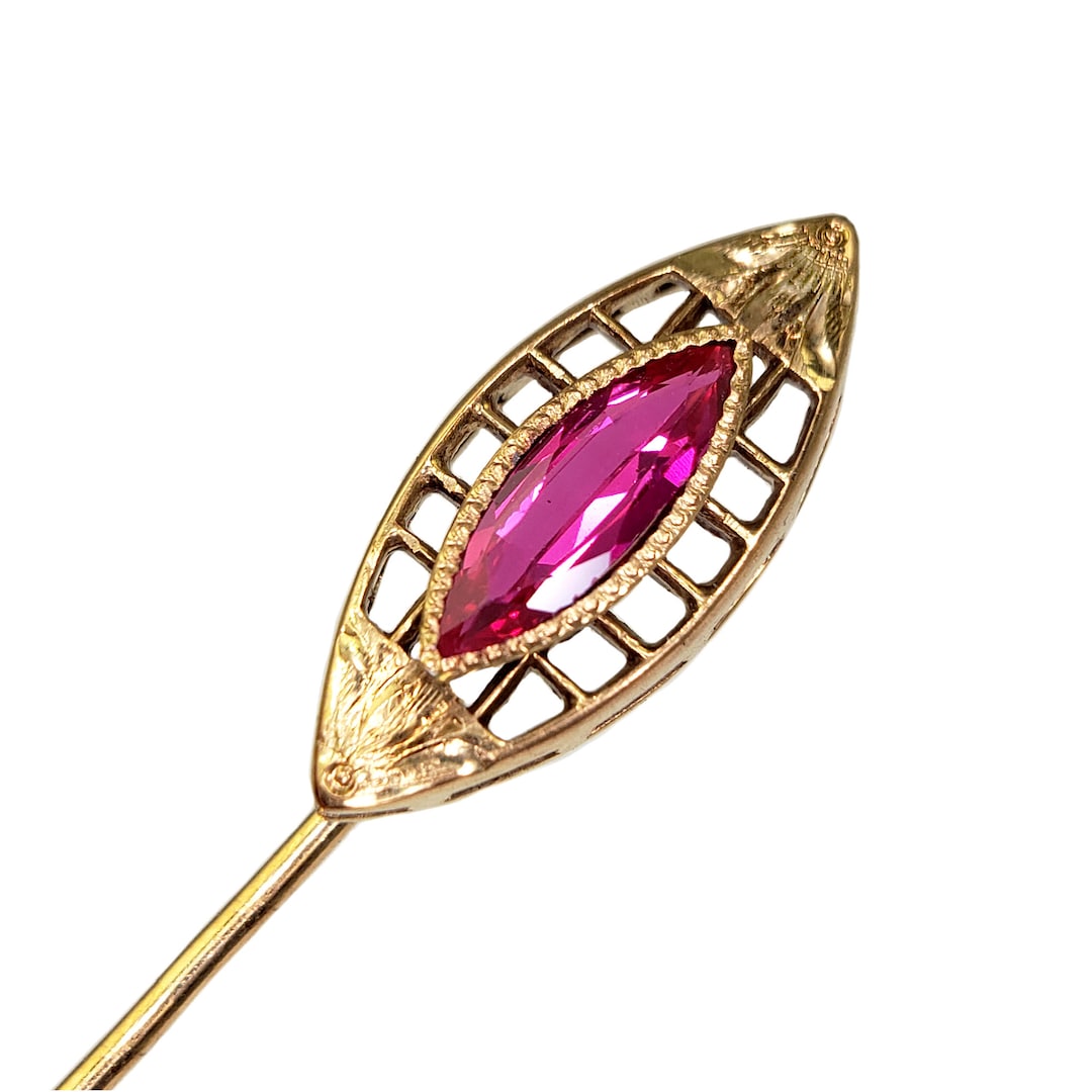 Antique 10K Gold Stick Pin With Synthetic Ruby - 2 5/8"tall - Etsy