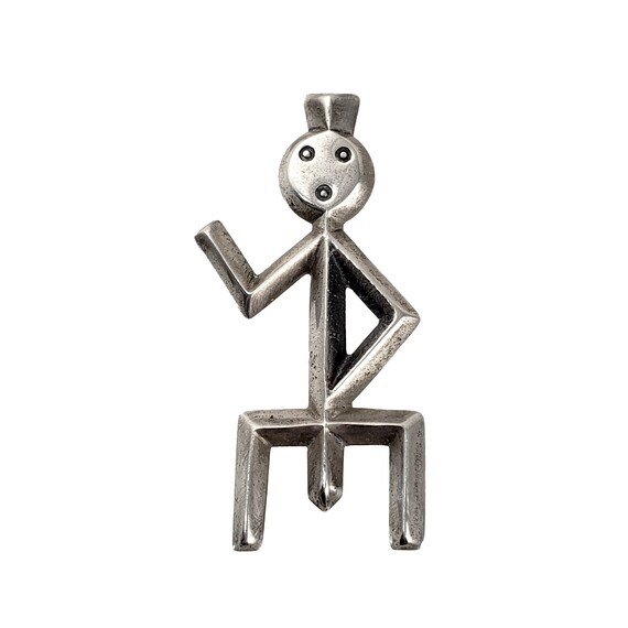 Vintage Tribal Symbol Stick Figure Pin in Cast Silver… - Gem