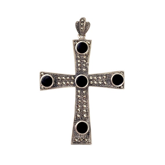 Large Vintage Cross in Sterling Silver, Black Onyx an… - Gem