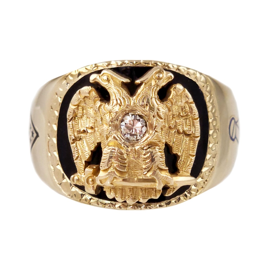 Vintage 14K Gold Double Headed Eagle Masonic Ring With Diamond ...