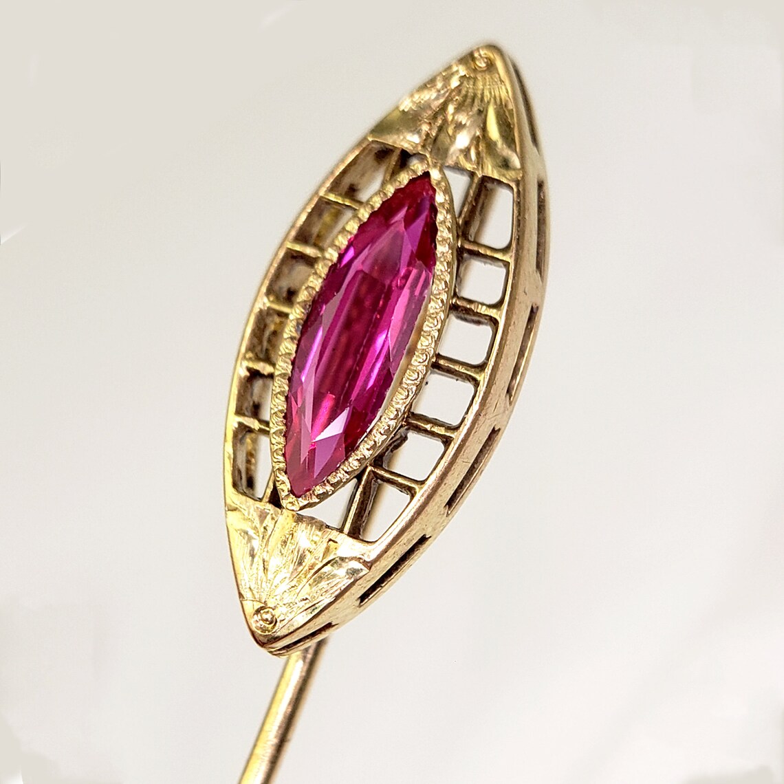 Antique 10K Gold Stick Pin With Synthetic Ruby 2 - Etsy