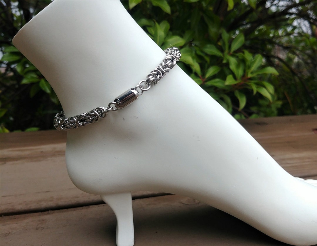 Stainless Steel Submissive Locking Anklet, Chainmaille Anklet, Ankle ...