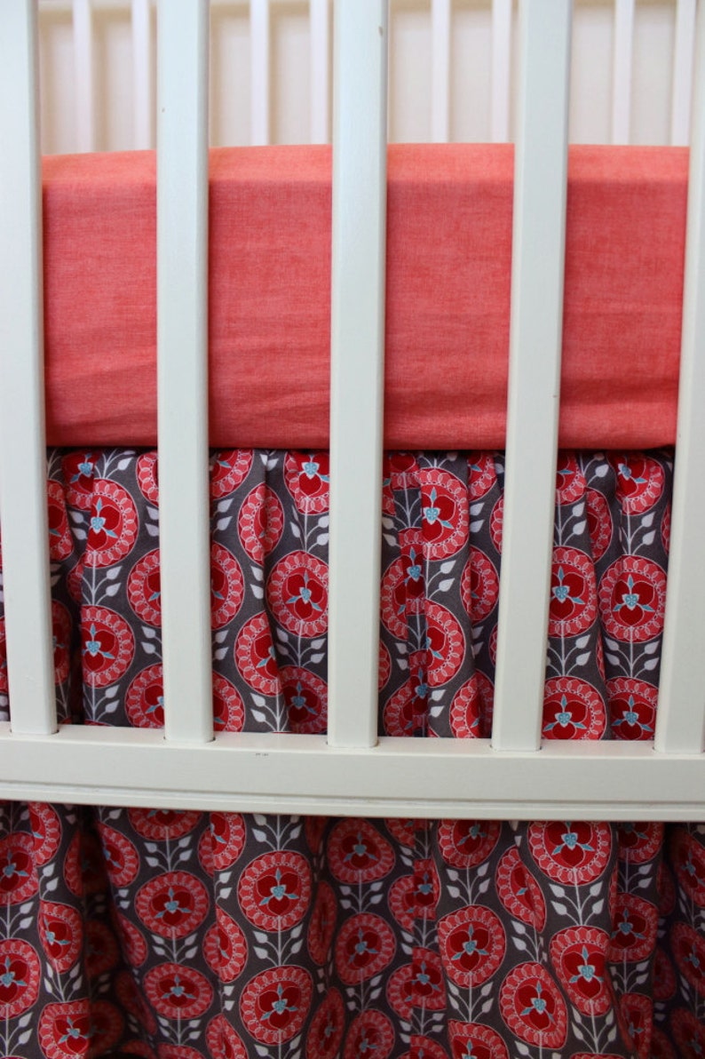 Evelyn Floral Crib Bedding / Bird Crib Bedding / Red Floral Crib Set - Etsy