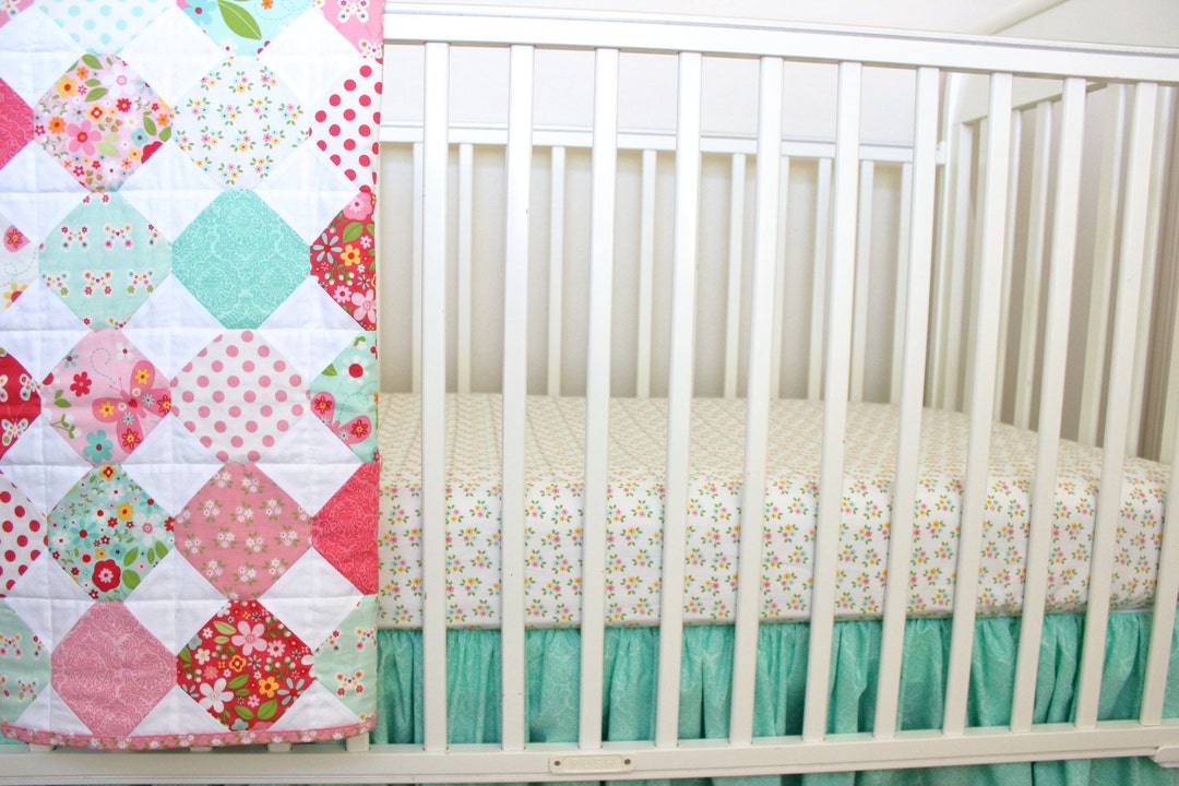 Amelia Floral Crib Bedding / Butterfly Floral Crib Set / Pink and Mint ...