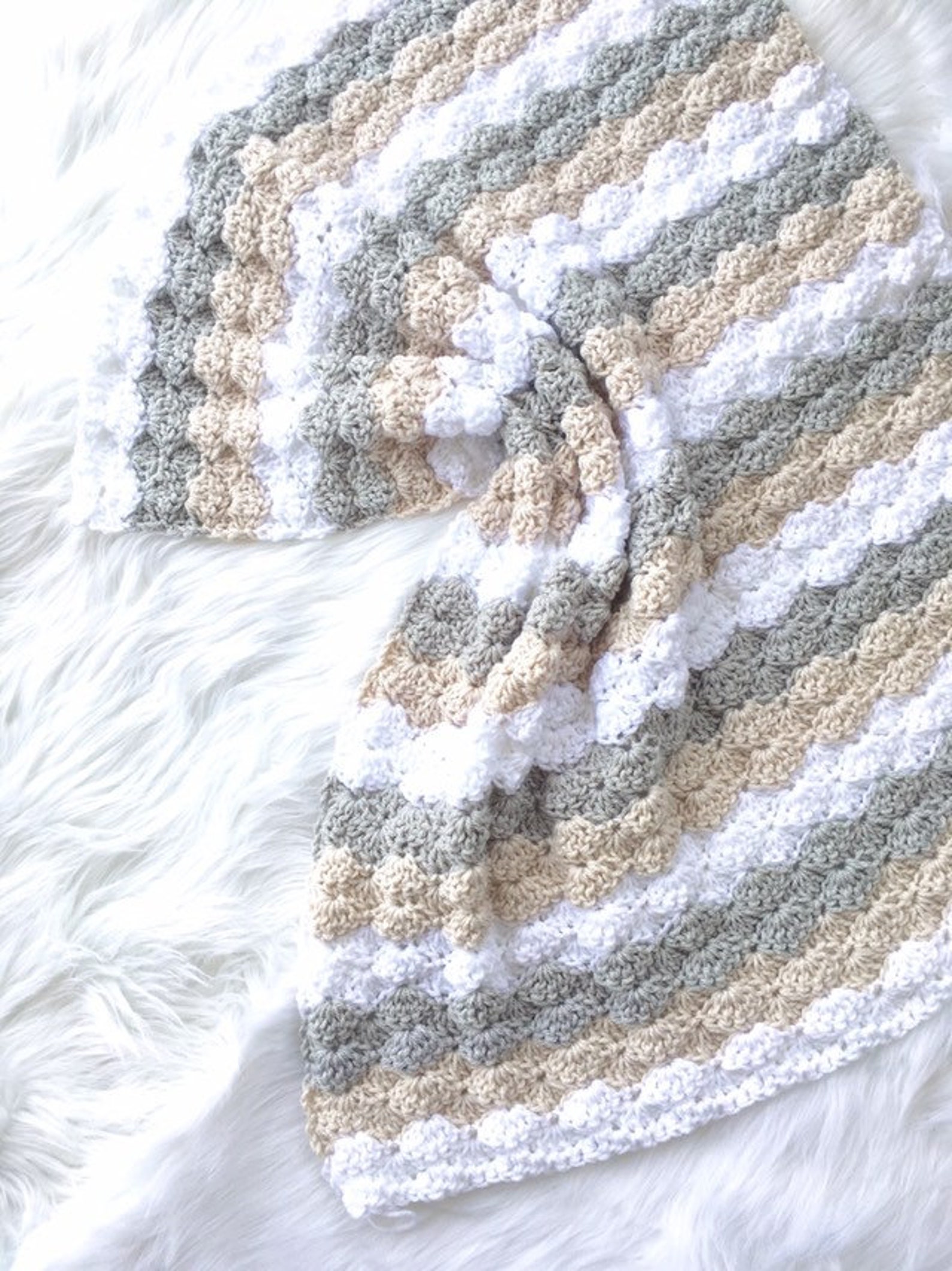 Neutral Crochet Baby Blanket - Baby Gift Basket Ideas - Modern Neutral ...