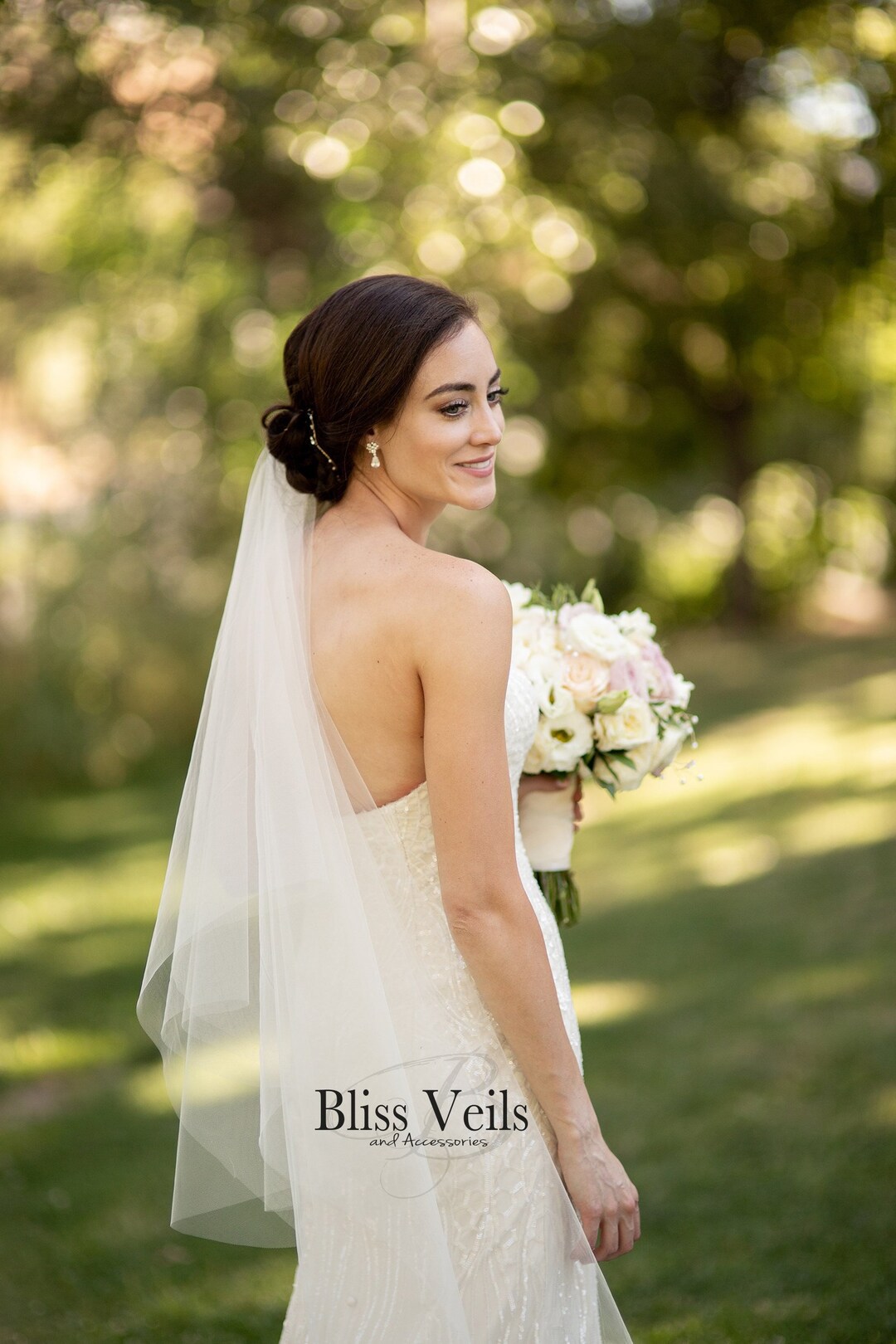 Two Layer Drop Wedding Veil With Blusher: Soft Tulle Cut Edge Bridal ...