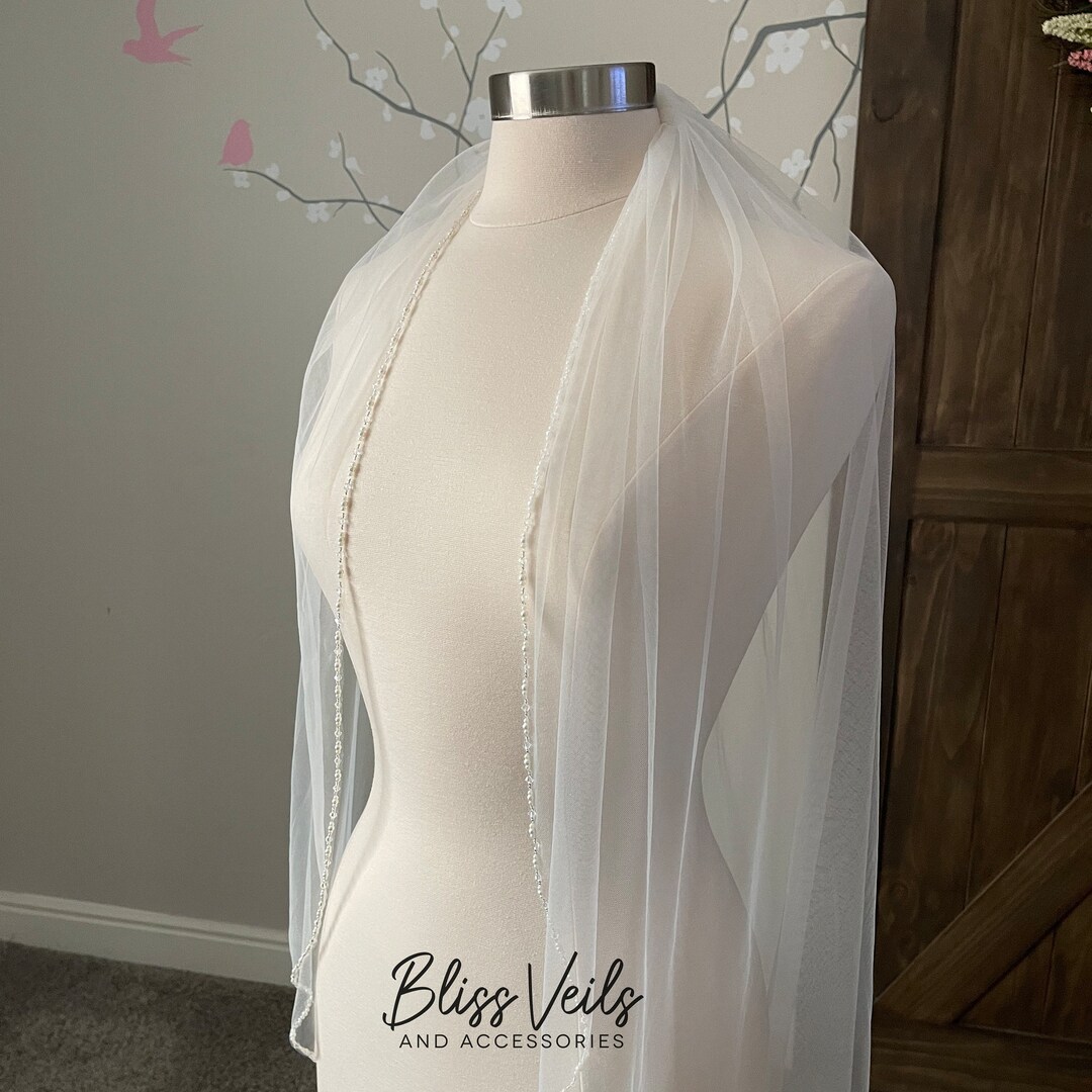 Beaded Veil, Ivory Veil, 1 Tier Veil, Beaded Wedding Veil, Soft Pearl ...