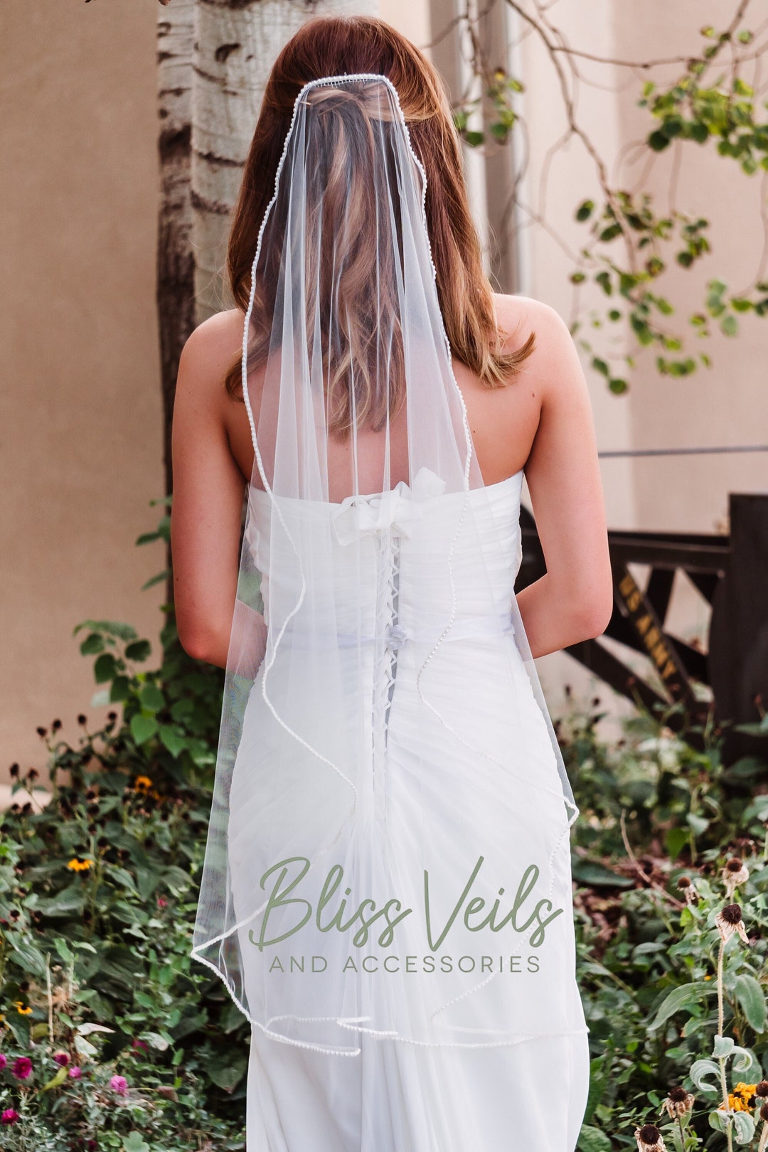 Sheer Drop Veil With Pearl Trim, Fingertip Beaded Wedding Veil ...