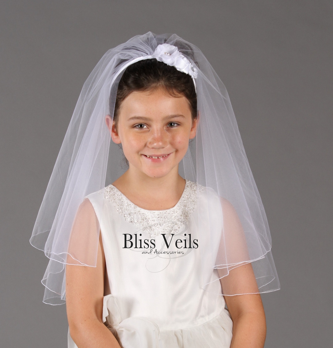 First Communion Veil With Floral Headband - Fast Shipping! - Etsy