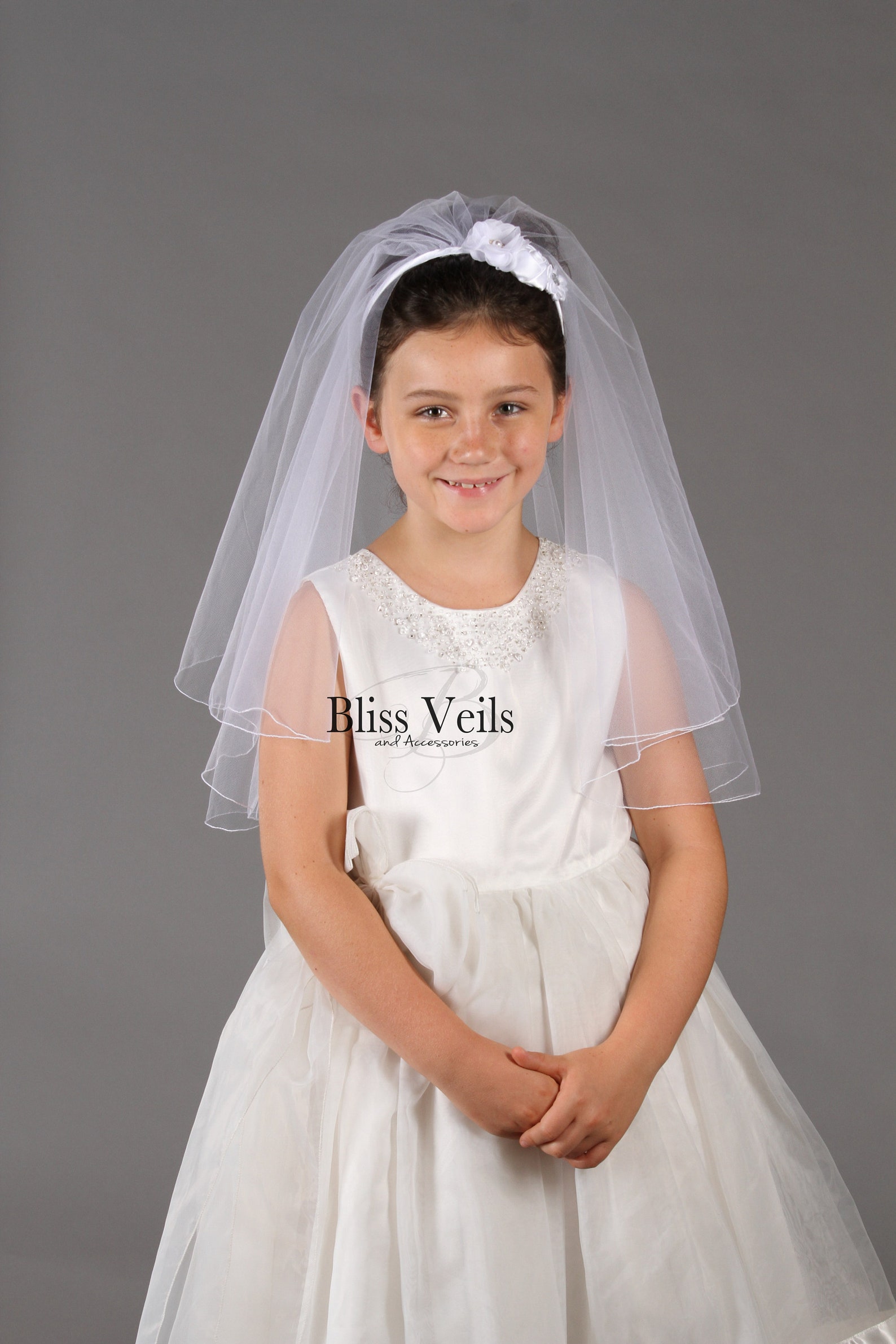 First Communion Veil With Floral Headband Fast Shipping - Etsy