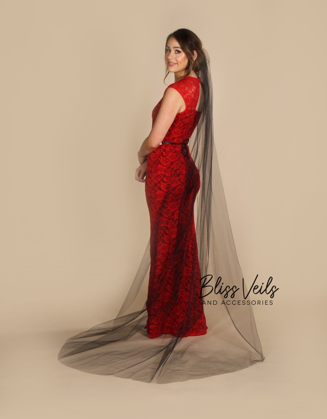 Chic Sheer Black Wedding Veil, Chapel Length, Modern and Soft Bridal ...