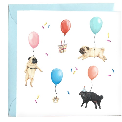 Illustrated Deer Black Pug Blank Card - Etsy