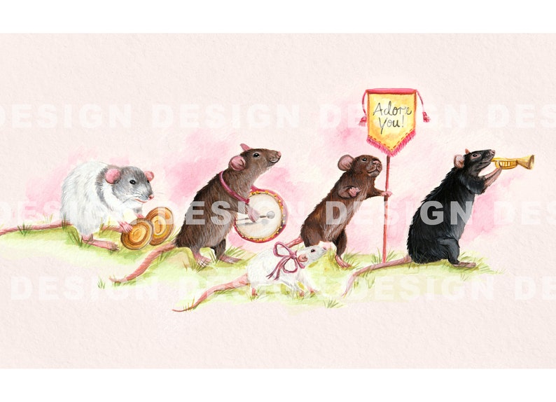 Rat Marching Band Anniversary Card: Funny Rodent Love (5x7 Inch) - Etsy