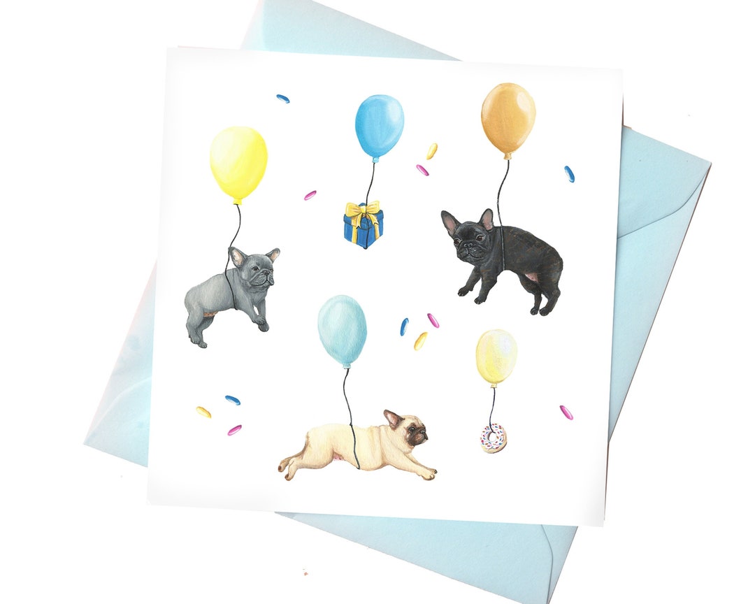 French Bulldog Birthday Card: Hand-painted Balloon Frenchie - Etsy