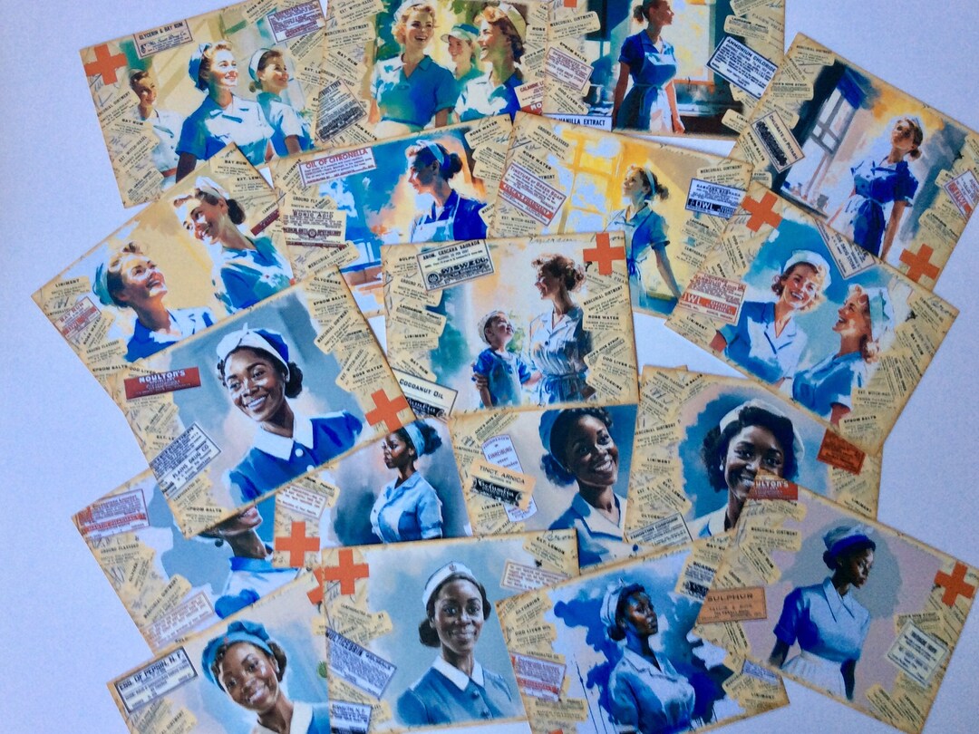 ON THE WARDS Set 1 - Retro Nurse Cards - Nursing Theme Ephemera ...