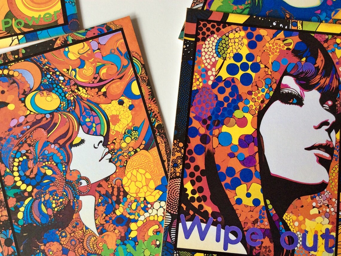 TRIPPY HIPPIE 60's Themed Journal Cards SET 2 - Kaleidoscopic - Rainbow ...