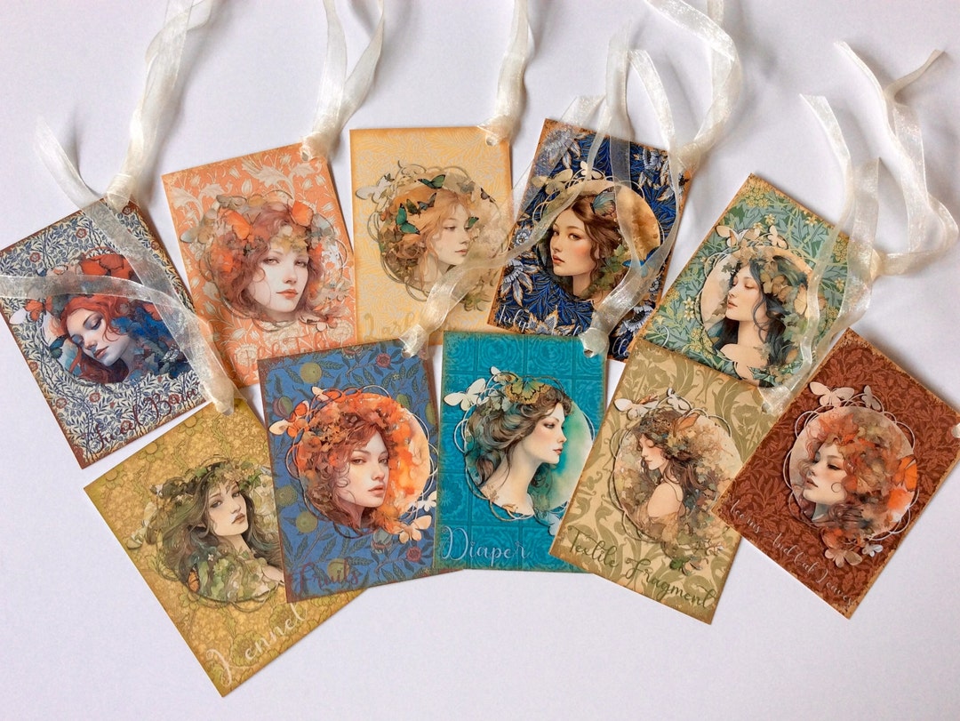 WILLIAM Tags SET ONE William Morris Design Butterfly Ladies Journaling ...