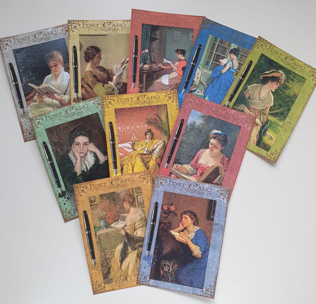 THE BIBLIOPHILE, SET 1, Literary Themed Journal Postcards, Victorian ...
