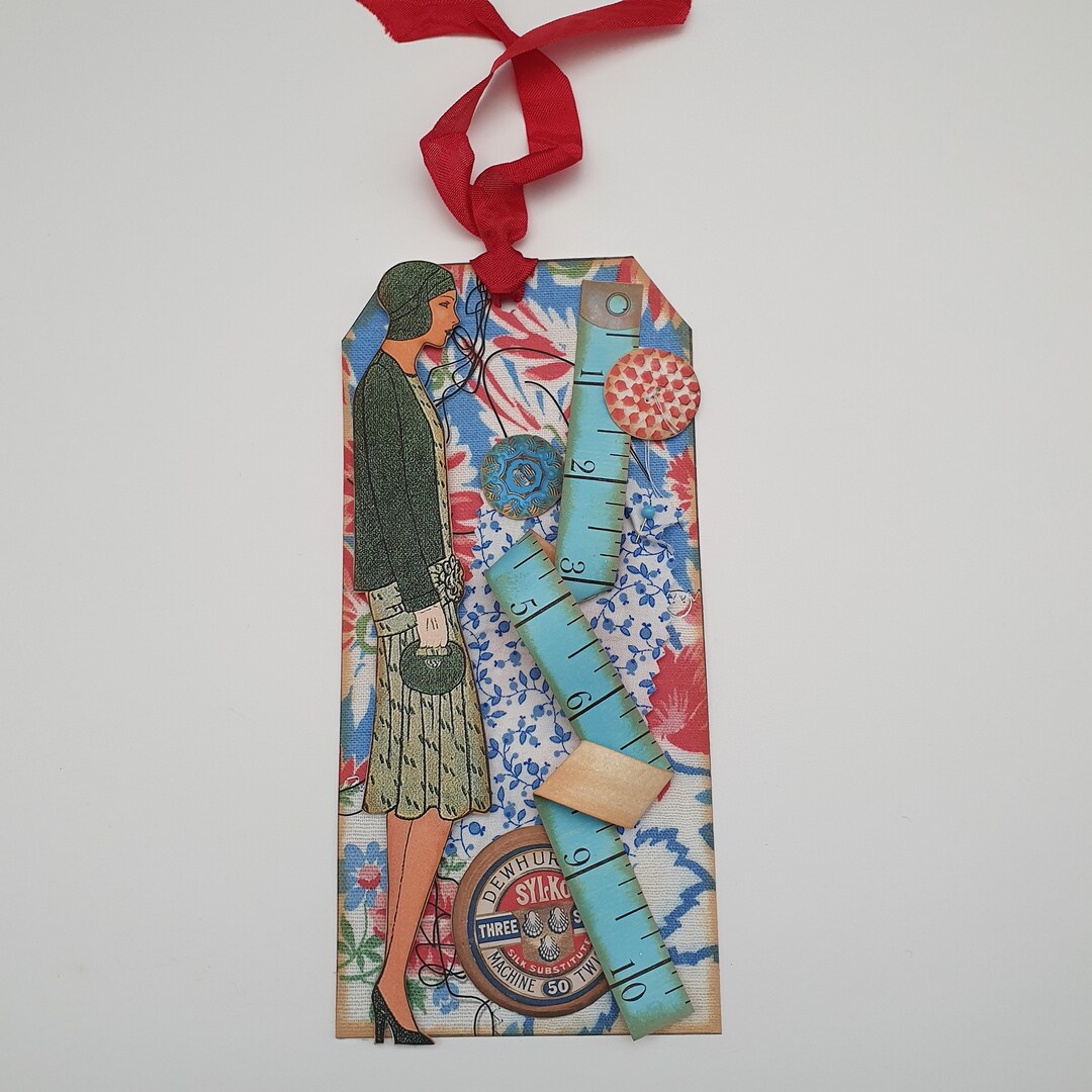 PAPER DOLL Jumbo Sized Tag - Art Deco Paper Dolls - Sewing Themed Tag ...