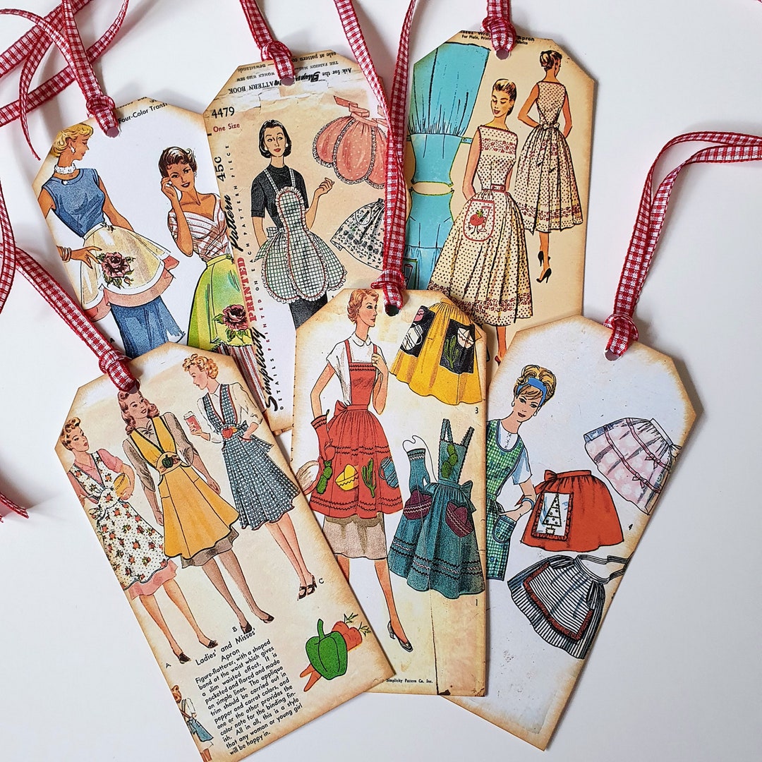 1940's HOUSEWIFE APRON Tags Retro Apron Tags Vintage Pinny Apron Sewing ...