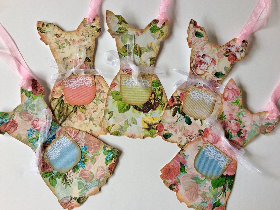 PRETTY POCKET APRONS Tags Set 1 Hand Cut Retro Floral - Etsy