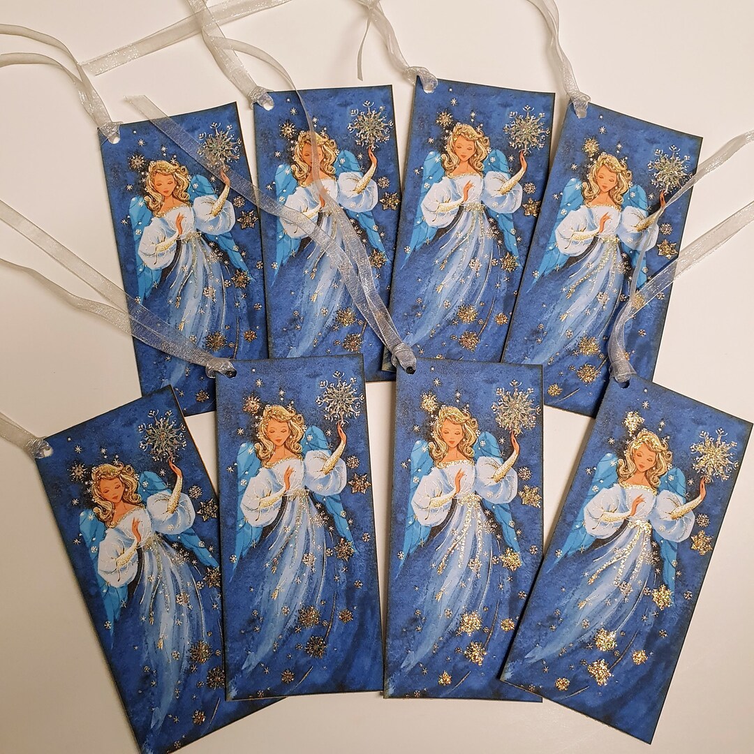 MAGICAL GLITTERED ANGELS, Festive, Hand Glittered Tags, Sparkly, Retro ...