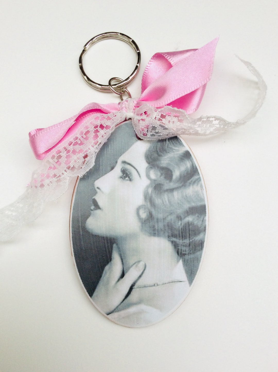 PINK LADY, Art Deco Styled Keyring, Vintage Lady Key Fob, Handbag or ...