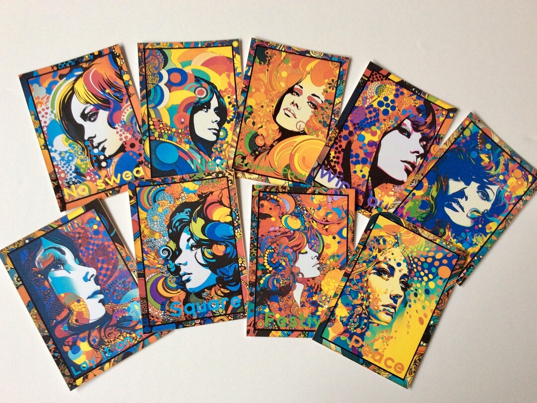 TRIPPY HIPPIE 60's Themed Journal Cards SET 2 - Kaleidoscopic - Rainbow ...