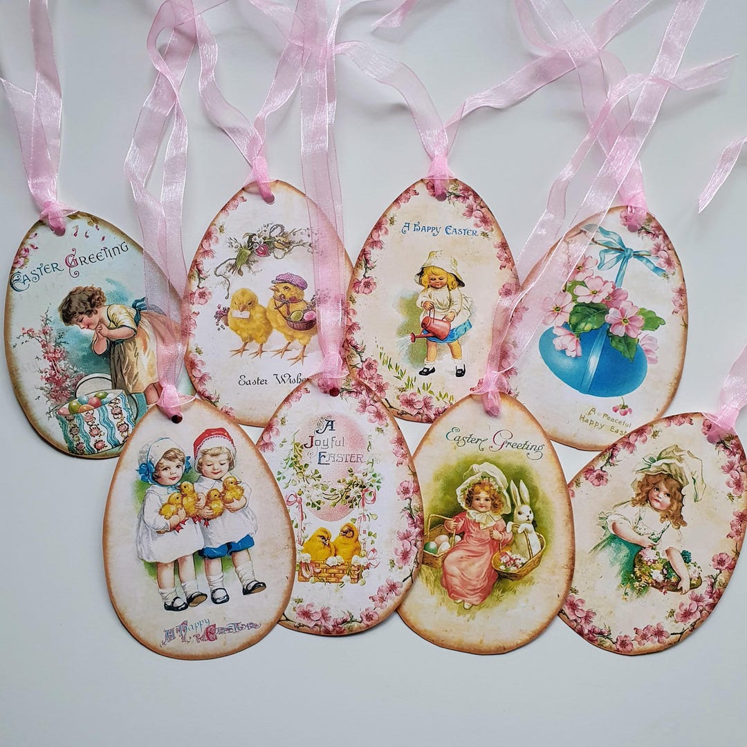EASTER ROSES, Easter Egg Shaped Gift Tags, Hand Cut Spring Labels ...