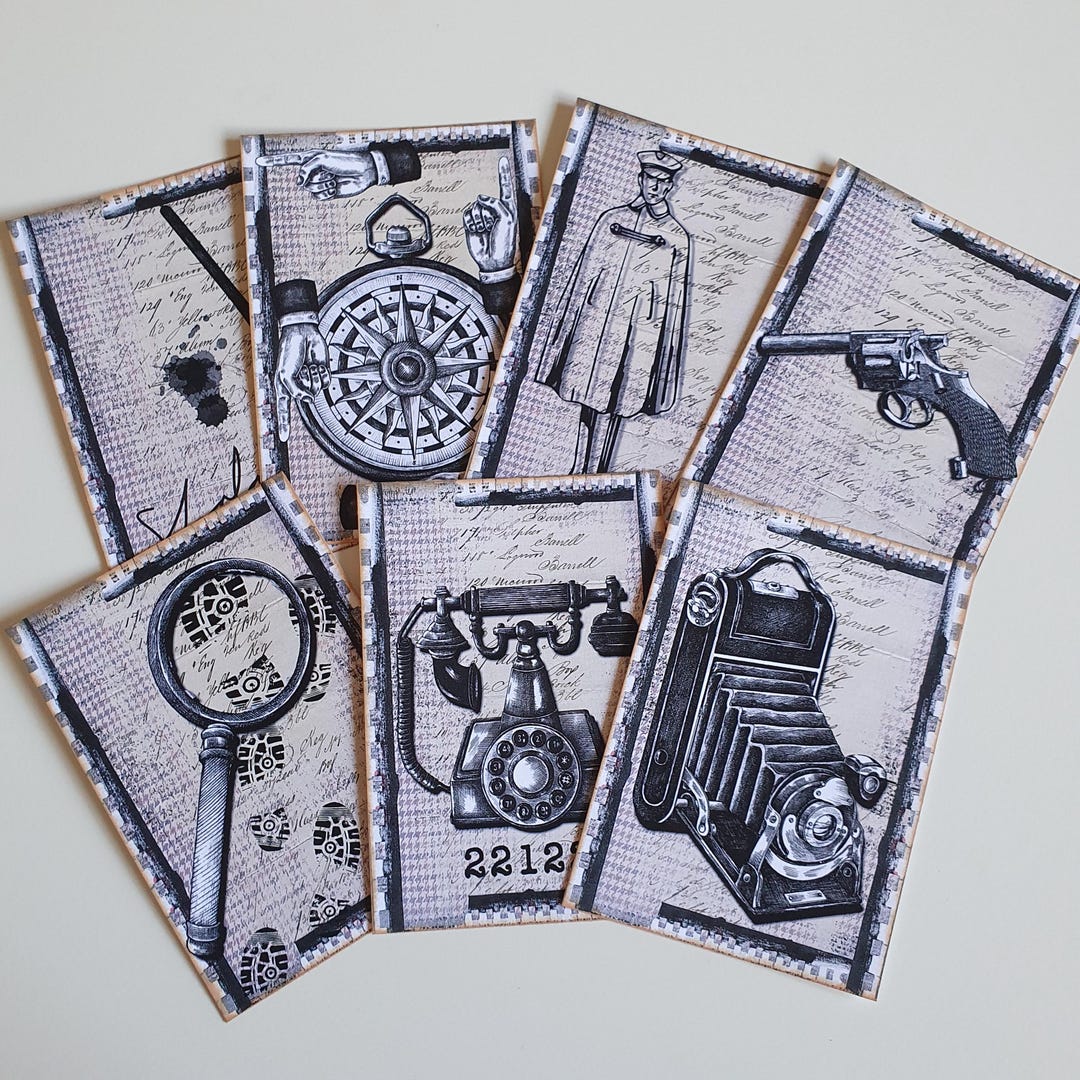 SHERLOCK'S ESSENTIAL KIT, Murder Mystery Themed Postcards, Crime Agency ...