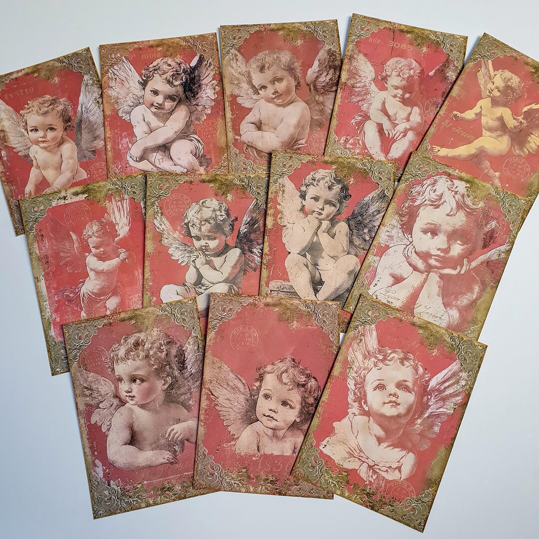 HEAVENLY RED CHERUBIM, Red & Gold Cherub, Flat Postcards, Christmas ...