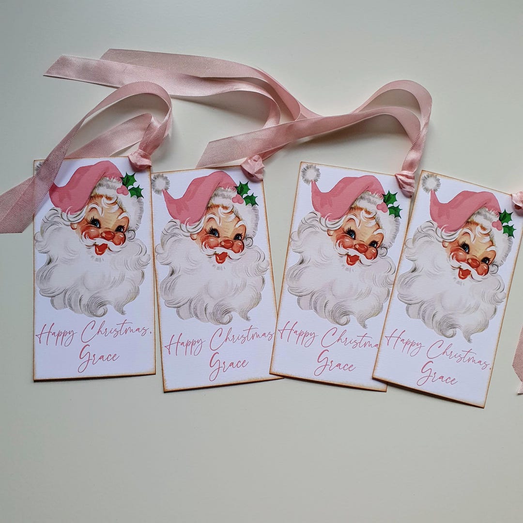 PINK RETRO SANTA, Personalised Santa Claus Christmas Tags, Pink ...