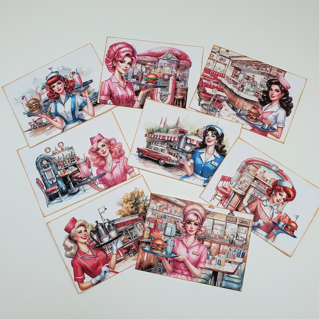 1950'S DINER, American Styled, Retro Diner Journal Cards, USA Themed ...