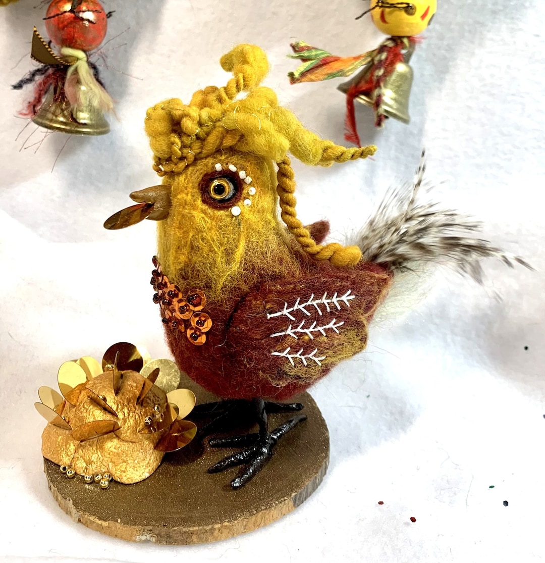 Prosperity Hen With Gold, Needle Felted, Beaded, Embroidered, for Good ...