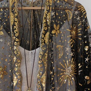 Long Kimono , STARRY SKY , Bohemian Kimono, Stars and Moon Pattern - Etsy