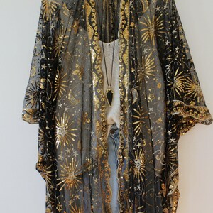 Long Kimono , STARRY SKY , Bohemian Kimono, Stars and Moon Pattern - Etsy