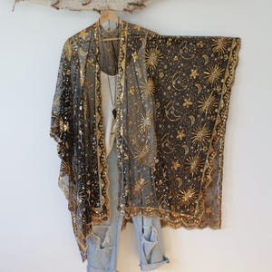 Long Kimono , STARRY SKY , Bohemian Kimono, Stars and Moon Pattern - Etsy