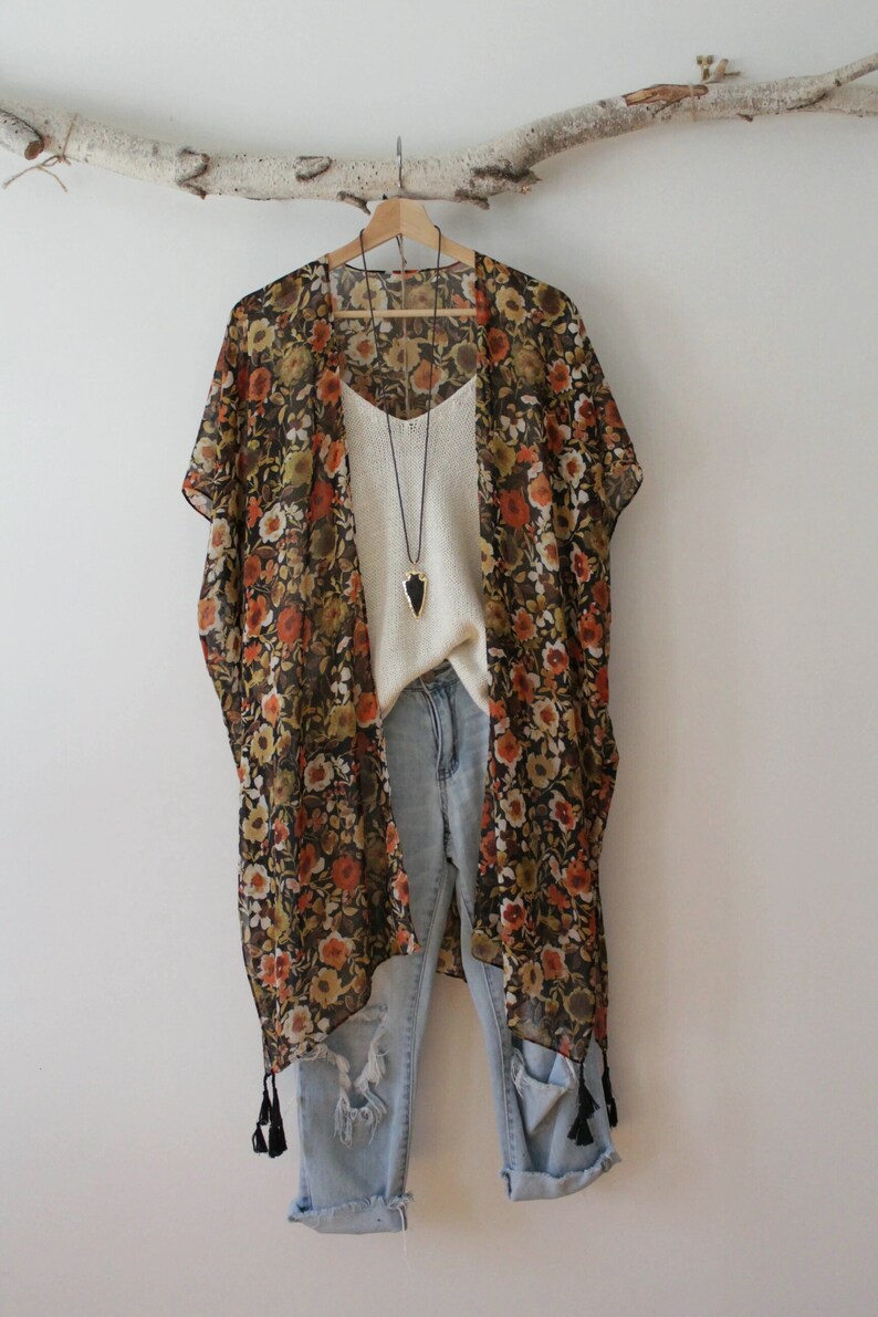 Kimono RETRO Flowy Bohemian Kimono With Floral Pattern - Etsy