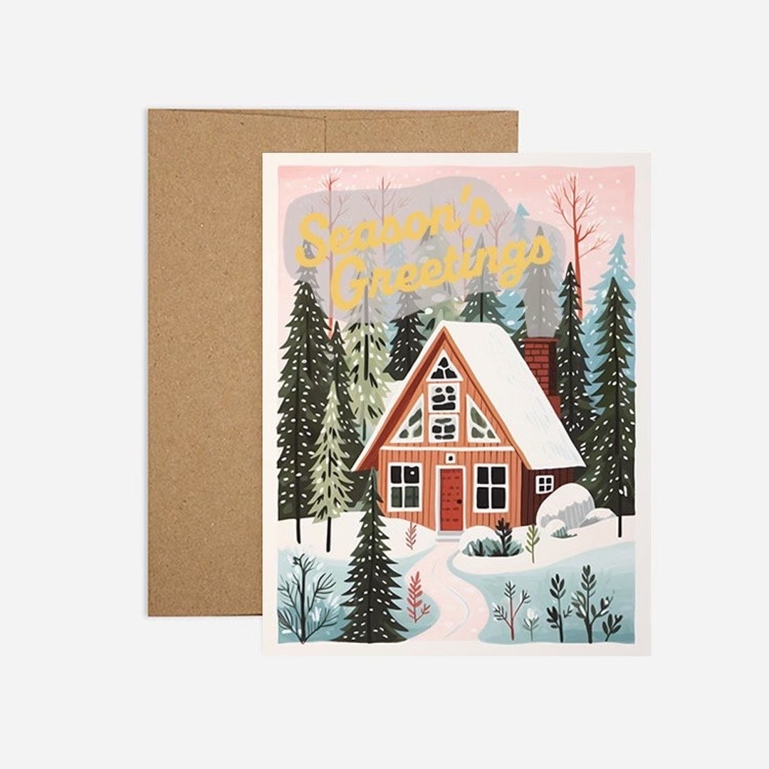 Cozy Cabin Christmas Card 8 Pack New - Etsy