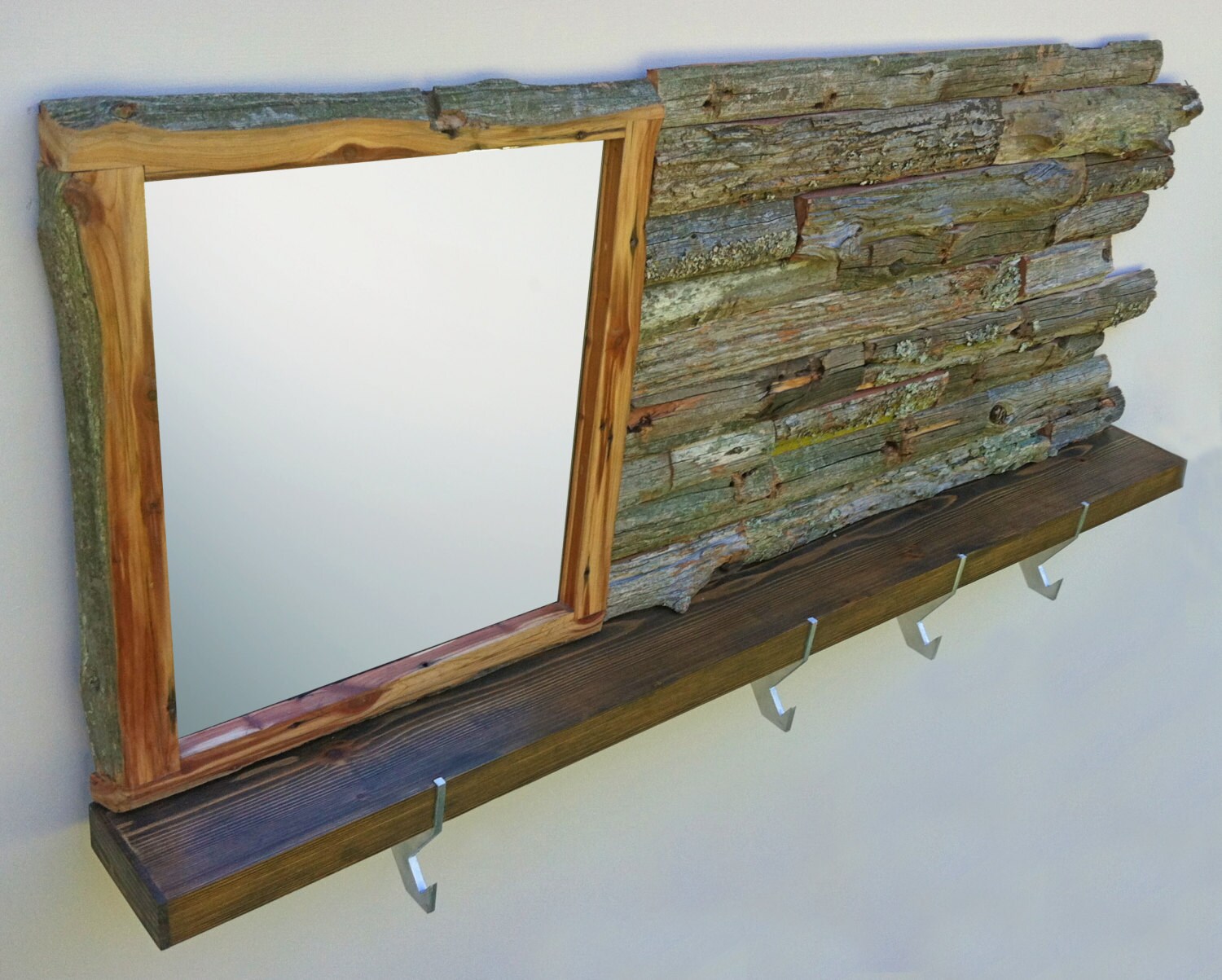 Reclaimed Wood Entry Wall Mirror, Shelf, Key Organizer - Etsy