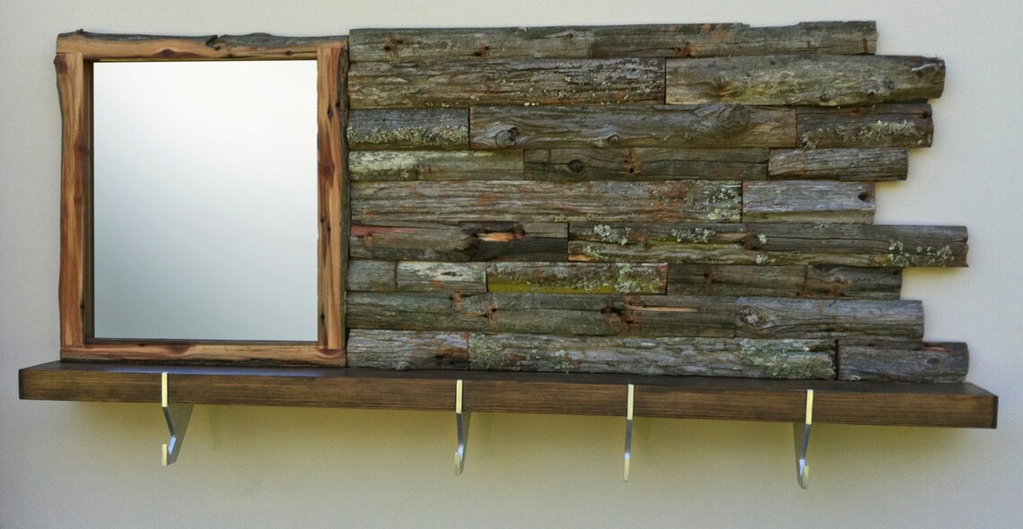 Reclaimed Wood Entry Wall Mirror, Shelf, Key Organizer - Etsy