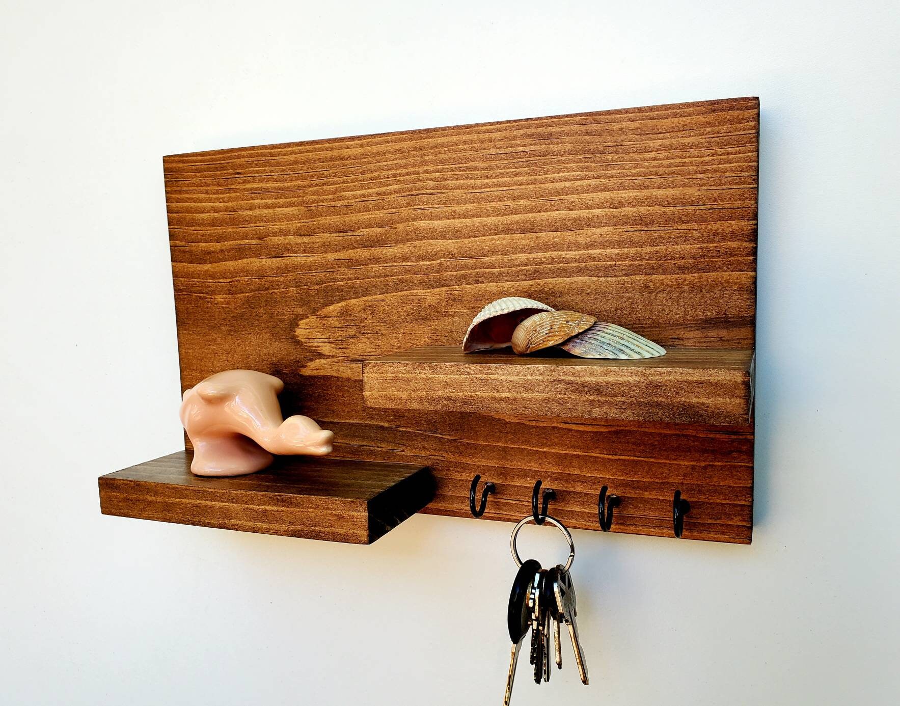 Minimalist Key Holder with Two Shelves Mask Hanger Rustic | Etsy