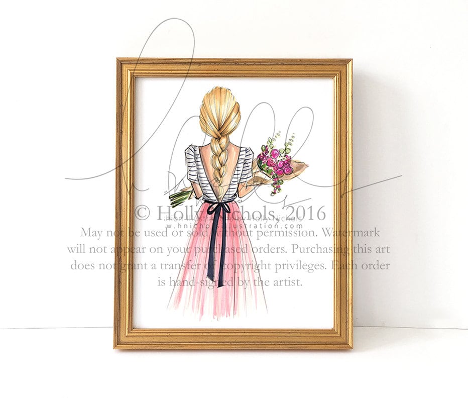 Bouquet choose Your Hair Color Fashion Illustration Print | Etsy
