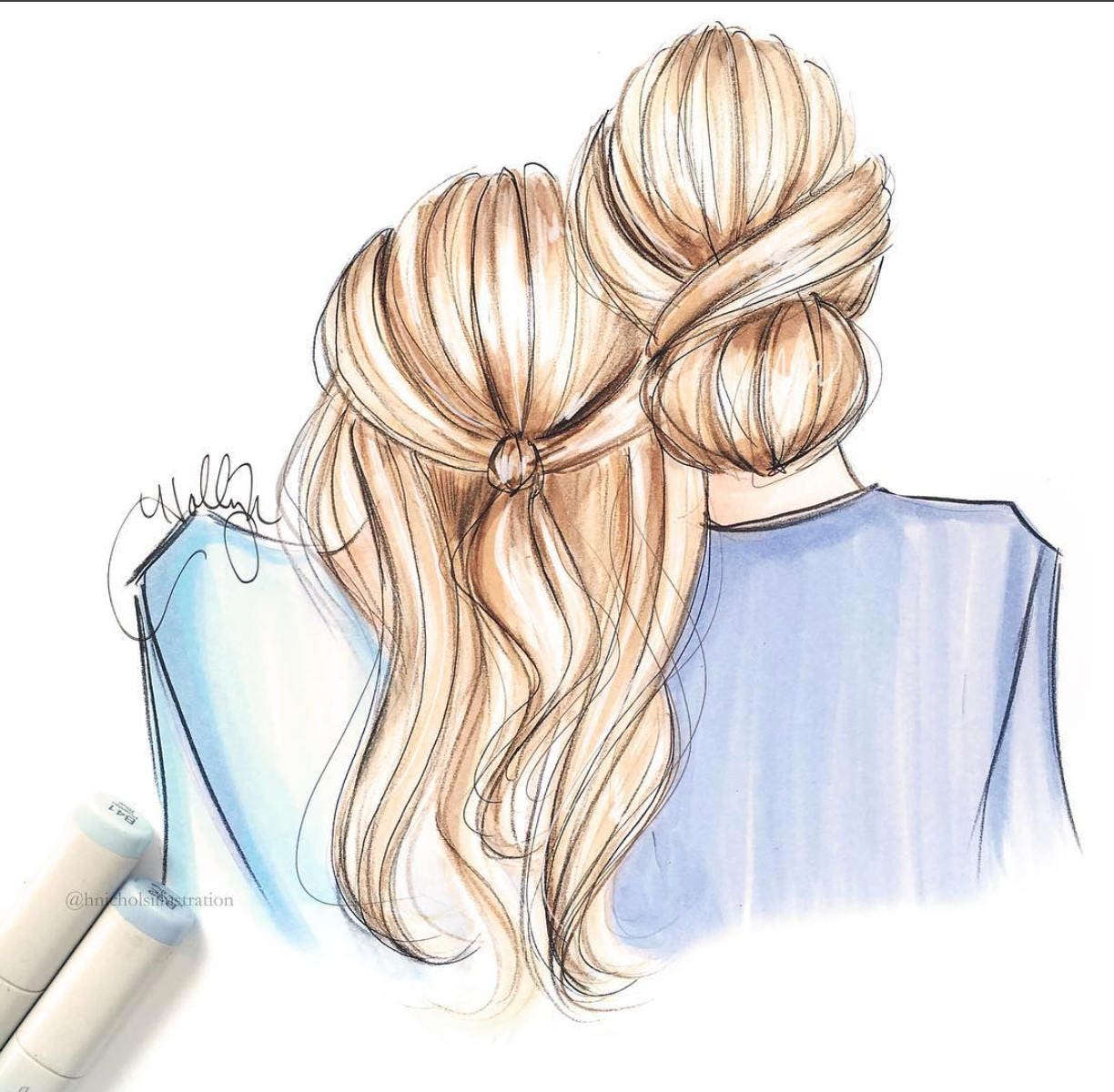 Lean on Me (choose Your Hair Colors) Fashion Illustration Print - Etsy