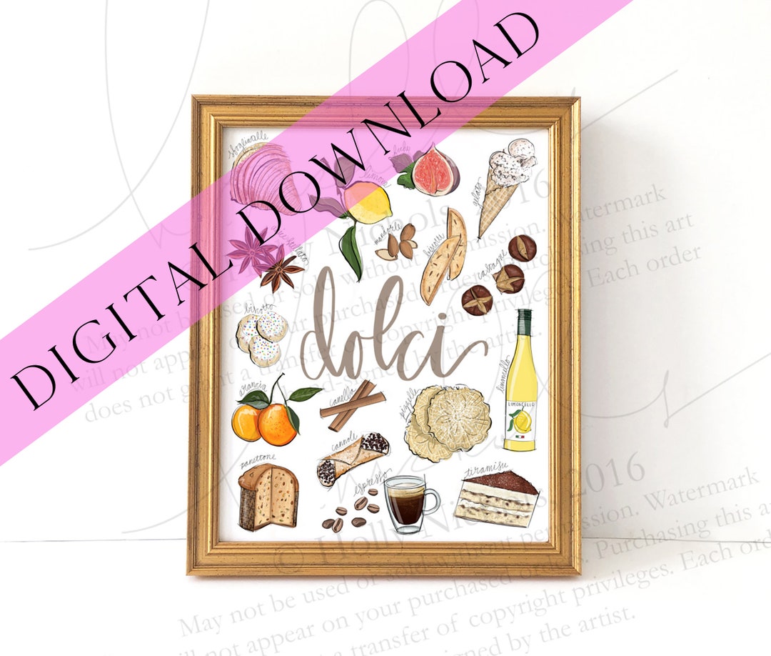 DIGITAL DOWNLOAD Dolci, Italian Food Dessert Illustrated Print - Etsy