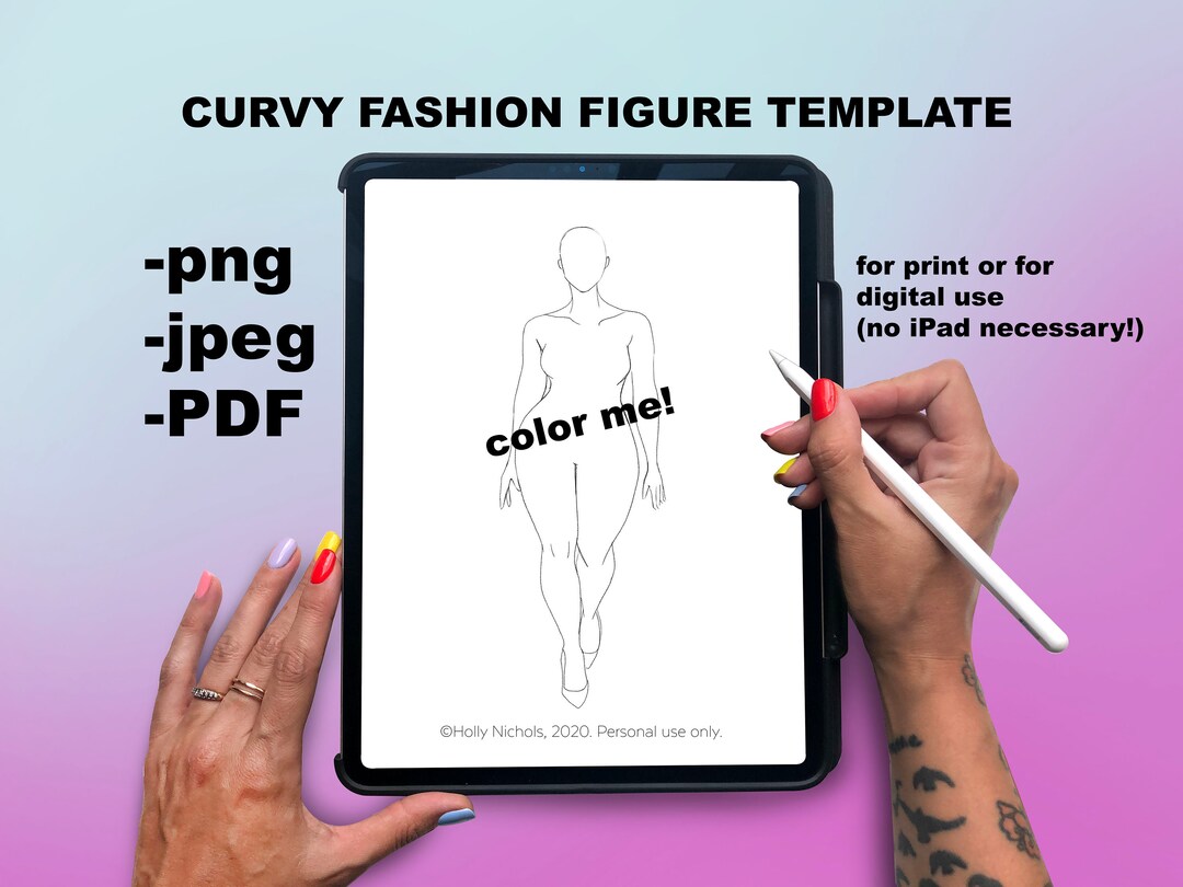 Curvy Fashion Figure Template: Printable Coloring Page (digital ...