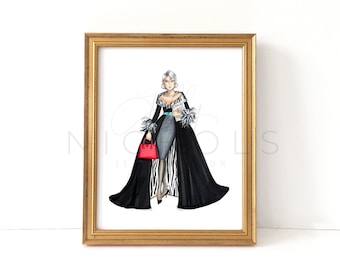 Library Girl fashion Illustration Print Girl Reading - Etsy